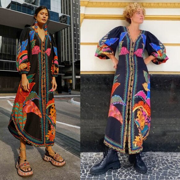 FARM Rio | Dresses | Farm Rio Black Cool Leopard Maxi Dress Button Down ...